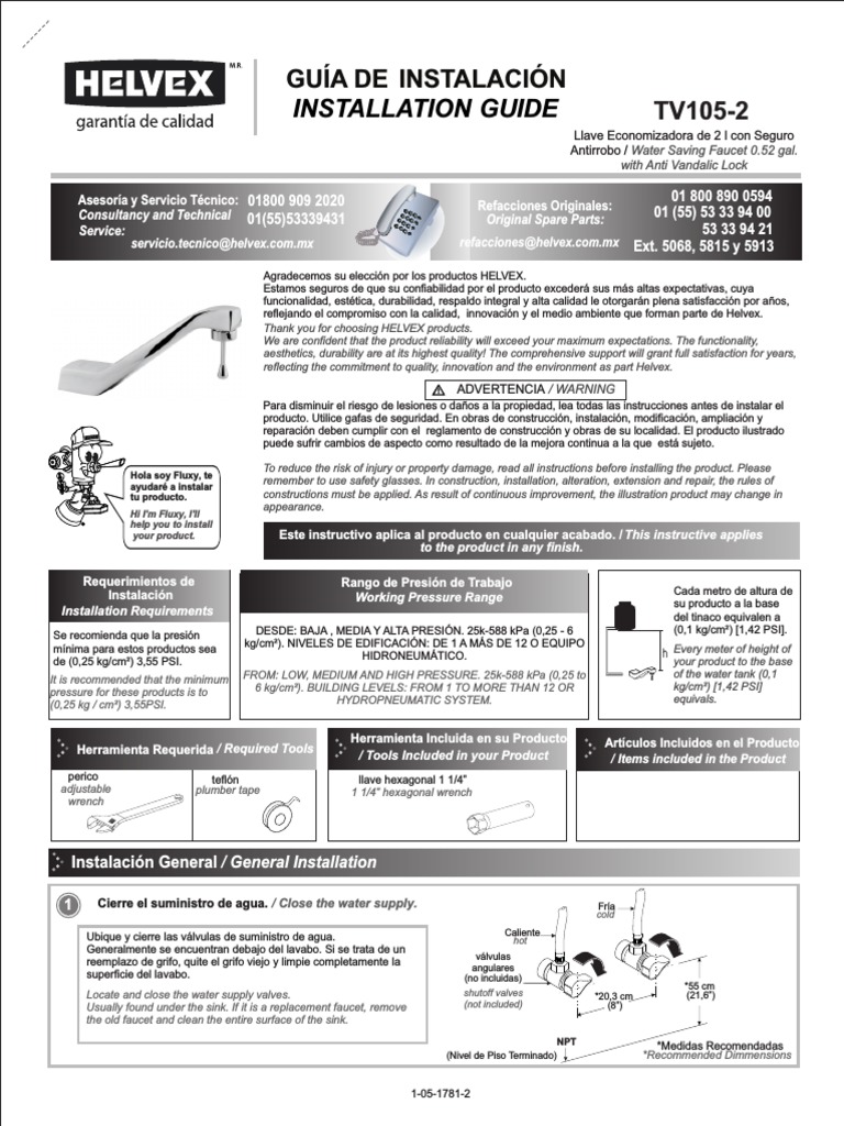 Instalacion Llave Helvex | PDF | Tap (Válvula) | Lavabo