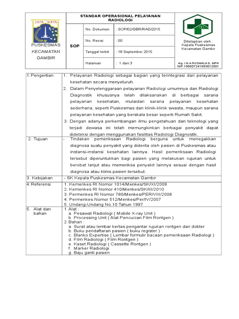 SOP Pelayanan Radiologi | PDF