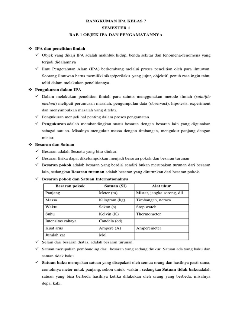 Rangkuman Ipa Kelas 7 Bab 1 Objek Ipa Dan Pengamatannya | PDF Rangkuman Ipa Kelas 7 Bab 1 Objek Ipa Dan Pengamatannya | PDF
