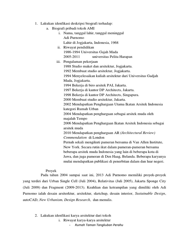 Adi Purnomo Architect | PDF | Karier & Perkembangan | Griya & Taman