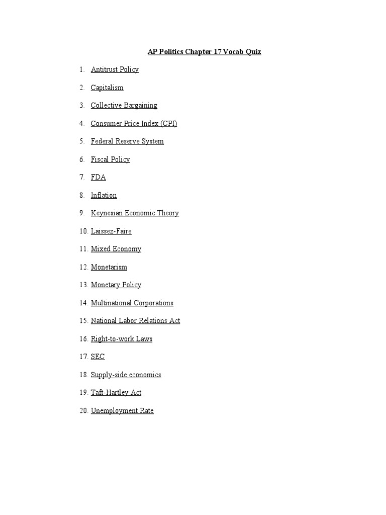 AP Politics Chapter 17 Vocab Quiz | PDF