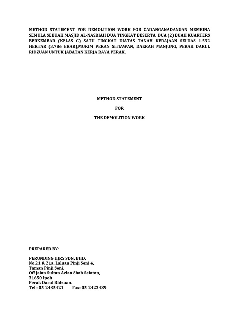 Method Statement for Demolition Work | Demolition | Building
