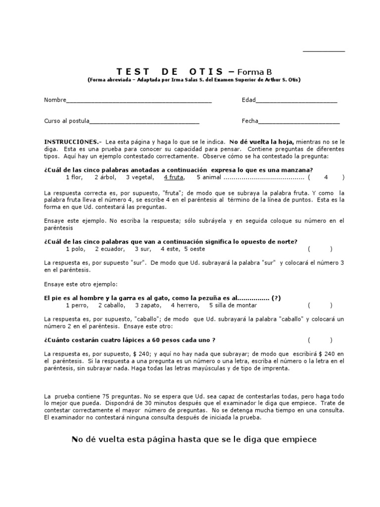 Test Otis Forma B | PDF | Naturaleza