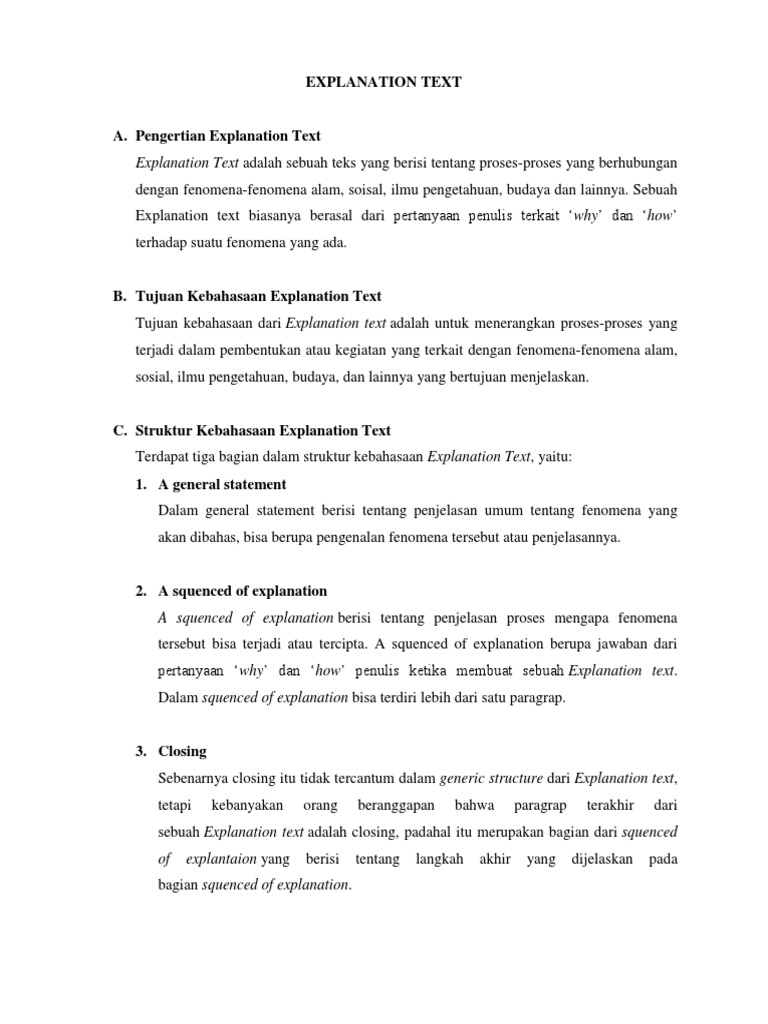 Struktur dan Contoh Explanation Text | PDF