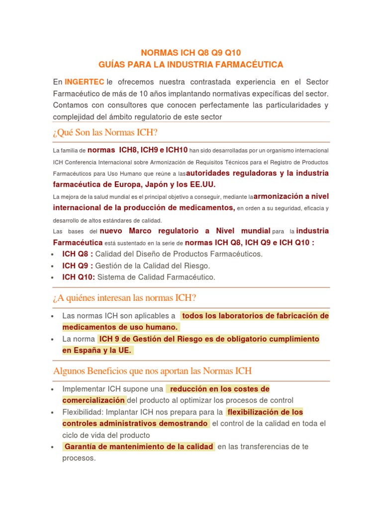 Normas Ich q8 q9 q10 | PDF | Industria farmacéutica | Evaluación del ...