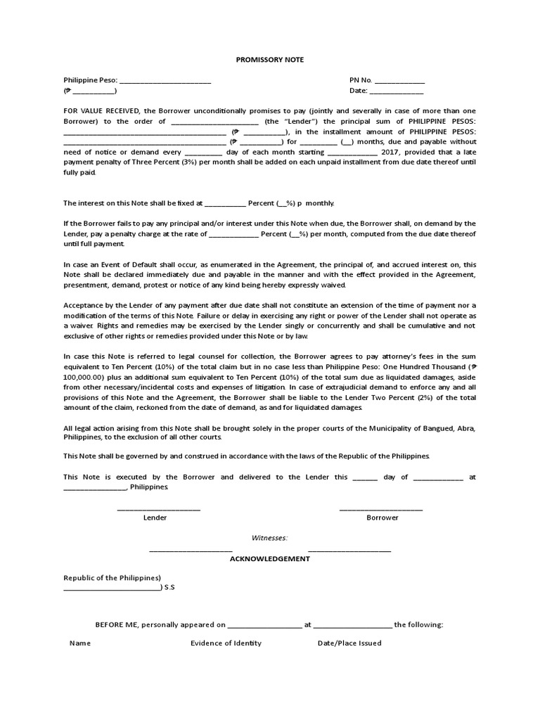 Sample Promissory Note | PDF | Promissory Note | Private Law