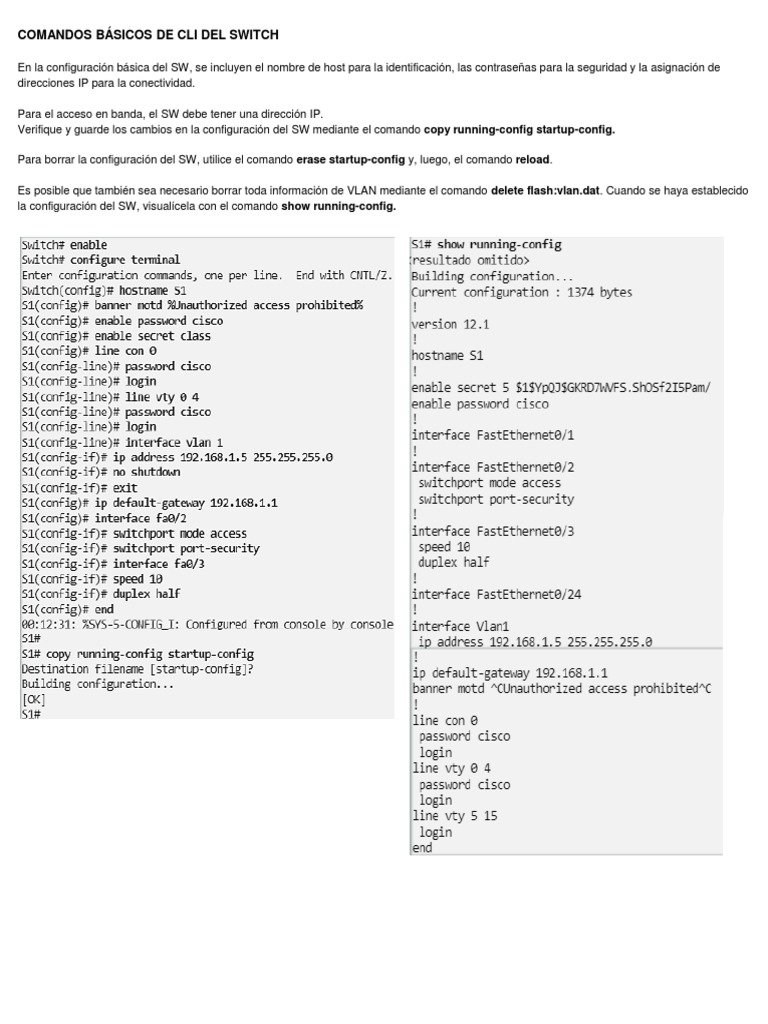 Comandos Básicos de Cli Del Switch | PDF