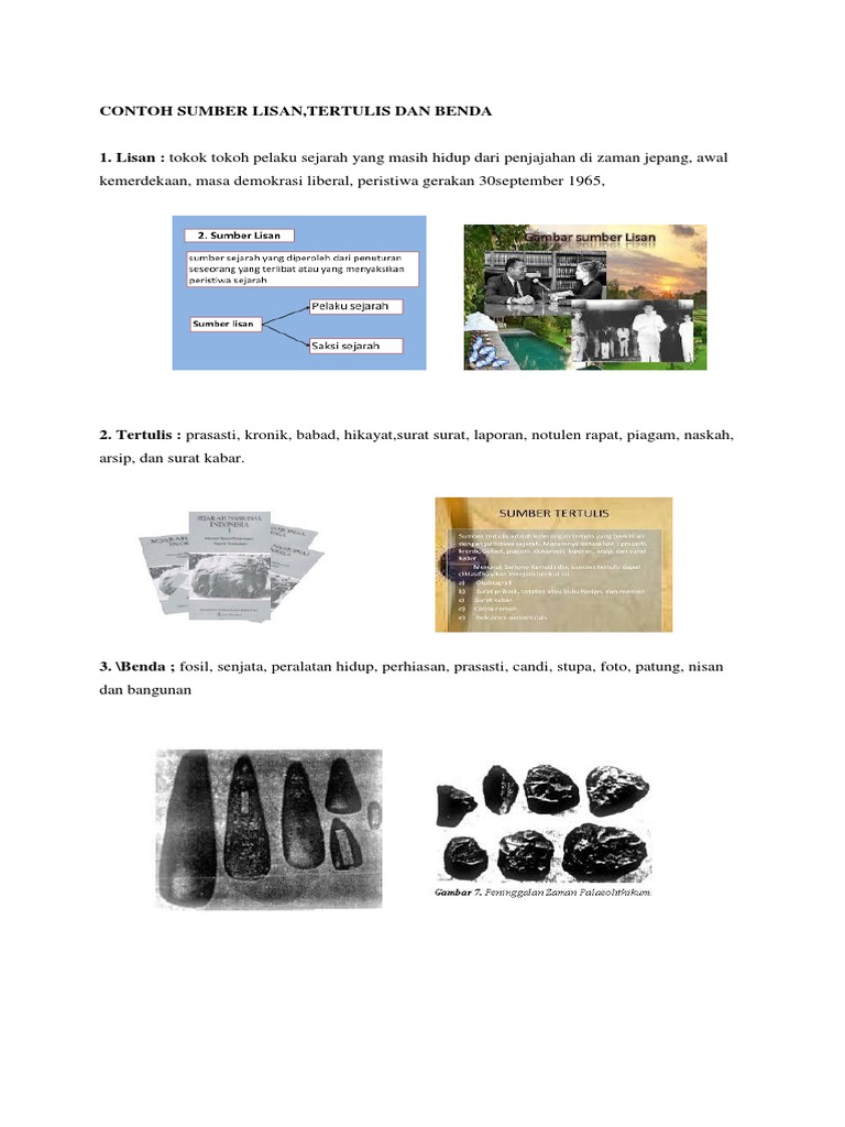 Contoh Sumber Lisan, Tertulis, Dan Benda | PDF | Sejarah | Klasik