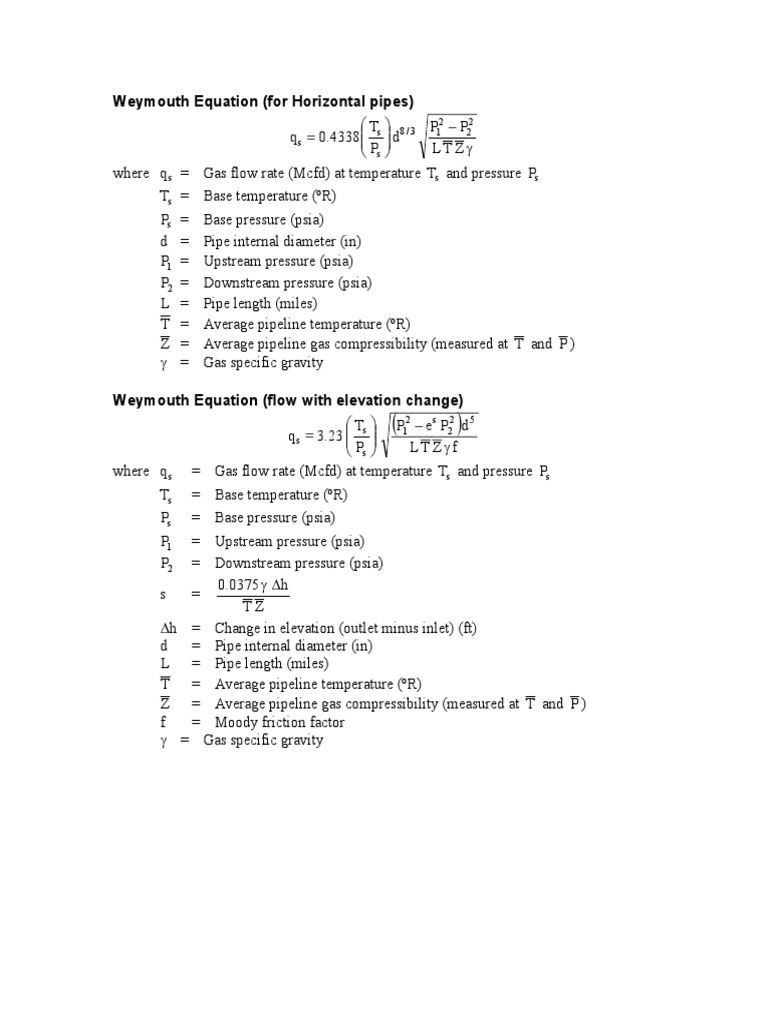 Gas Pipeline Equations | PDF | Pressure | Gases
