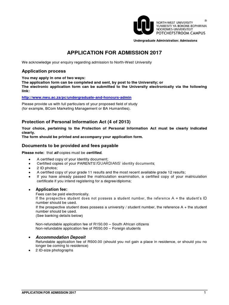 Application For Admission 2017 | PDF | University And College Admission ...