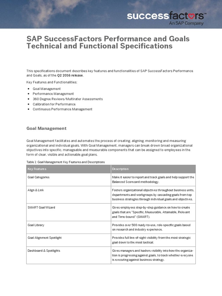 SuccessFactors Performance and Goals Specifications PDF | PDF | Goal ...