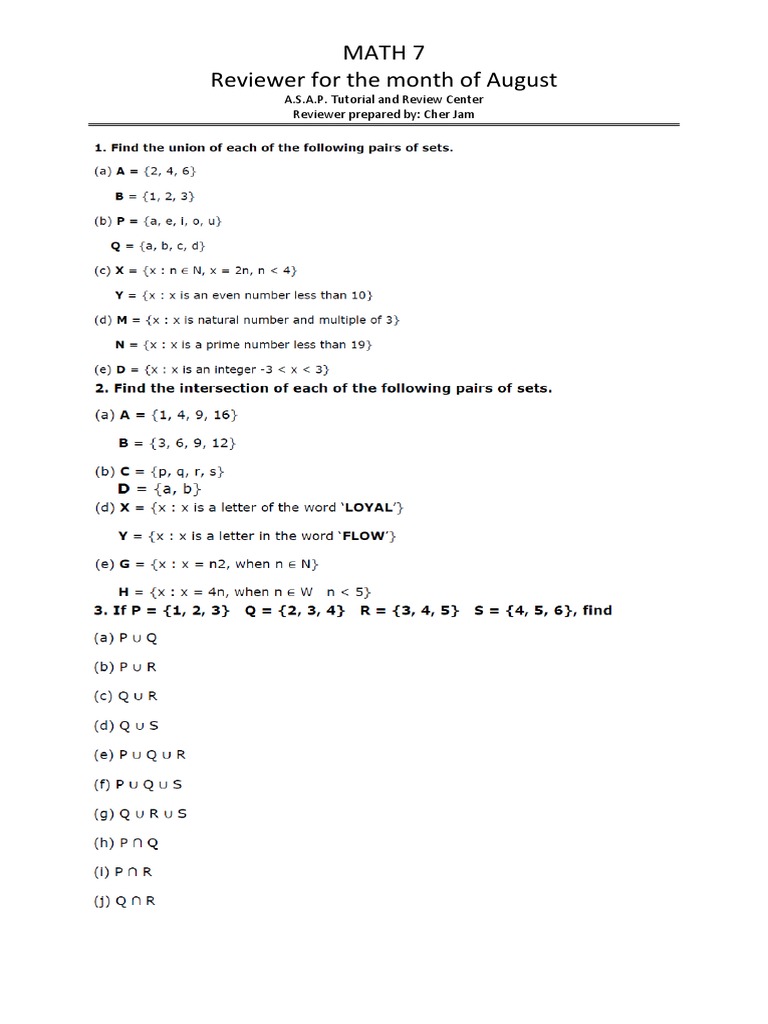 MATH 7- First Aptitude Test TAPS