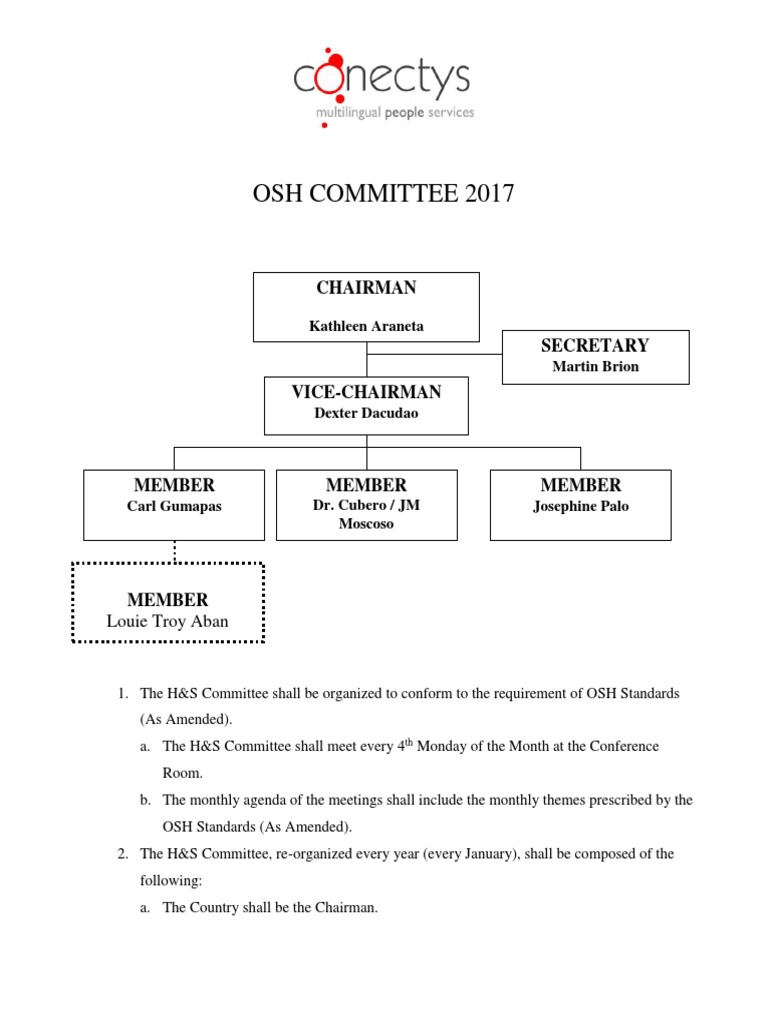 OSH Committee 2017: Organization, Duties, and Responsibilities | PDF ...