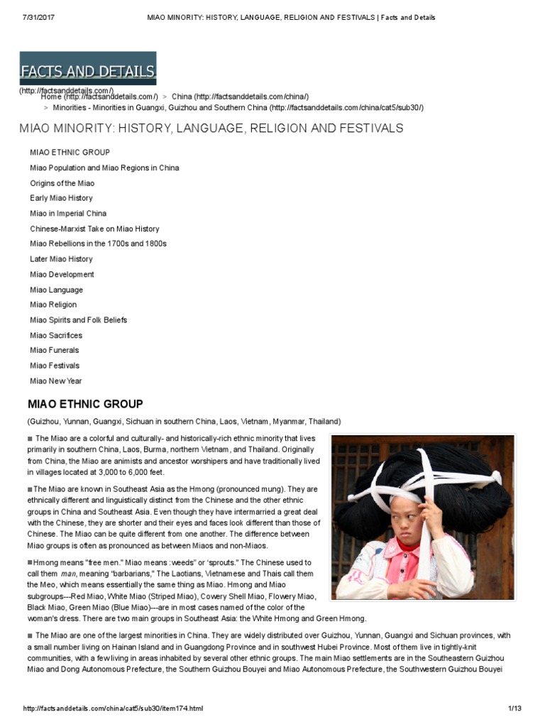 MIAO MINORITY - HISTORY, LANGUAGE, RELIGION AND FESTIVALS - Facts and ...