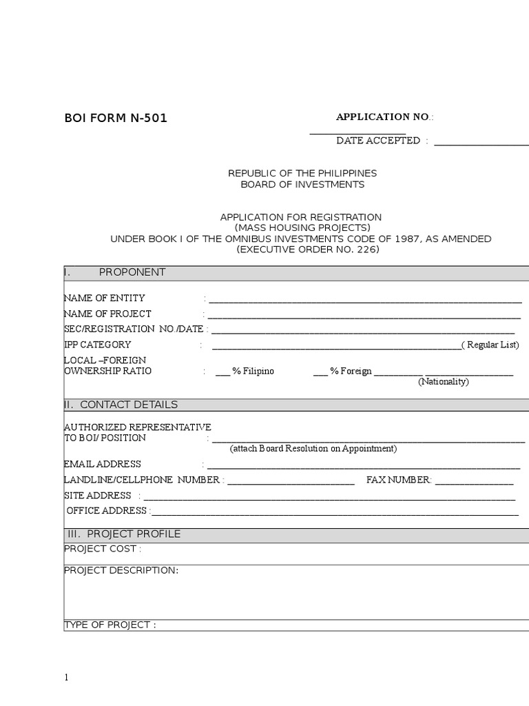 BOI Mass Housing Project Registration Form | PDF | U.S. Securities And ...
