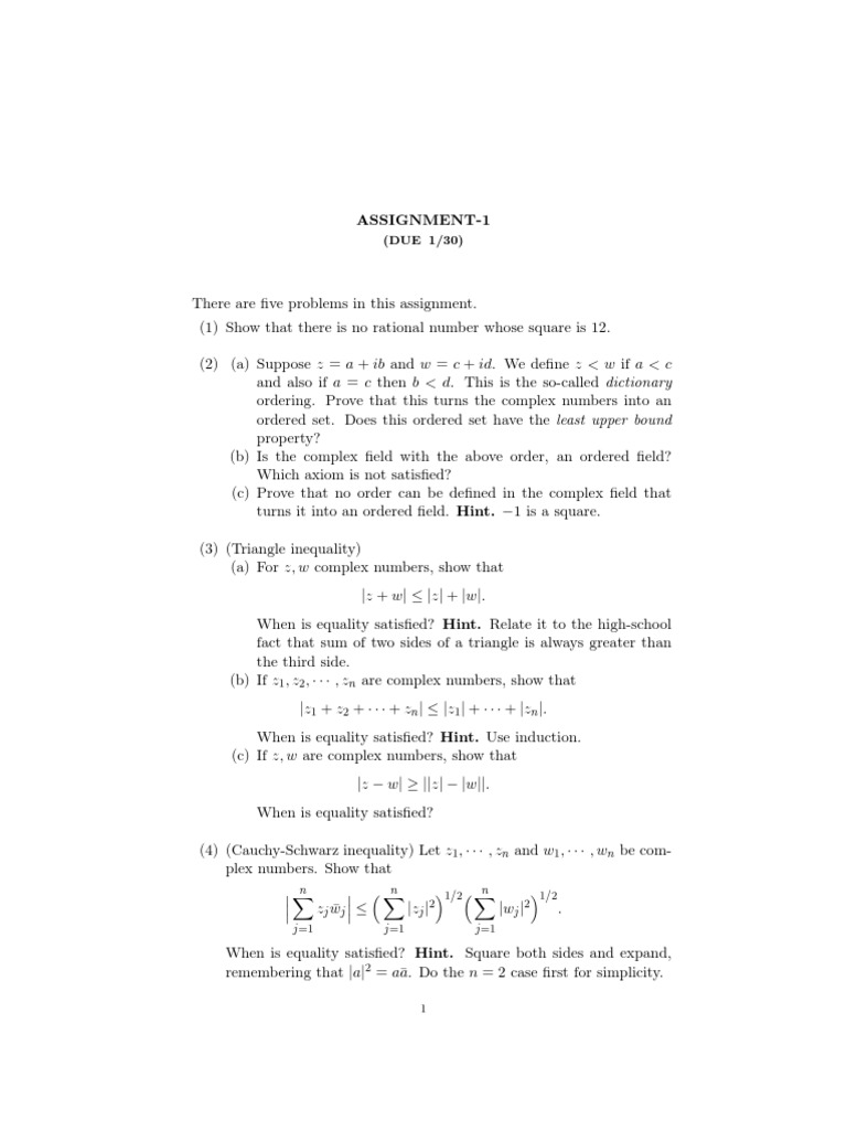 Math 104 Berkeley Homework 1 | PDF | Integer | Complex Number