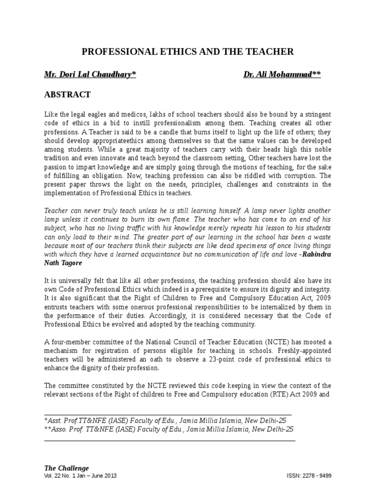 Professional Ethics in Teaching | PDF | Profession | Teachers