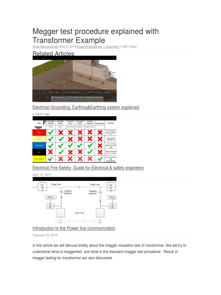 Megger Test Procedure Explained With Transformer Example | PDF ...