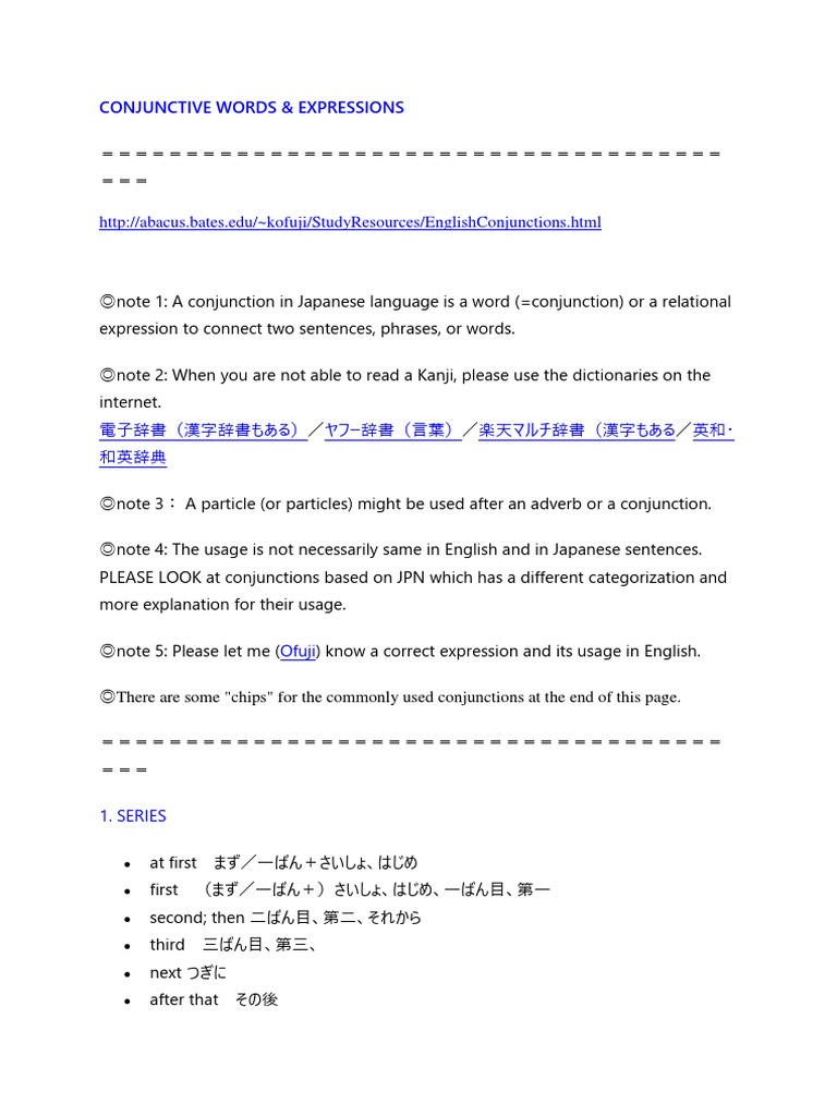 Connectors Japanese Language | PDF | Sentence (Linguistics) | Phrase
