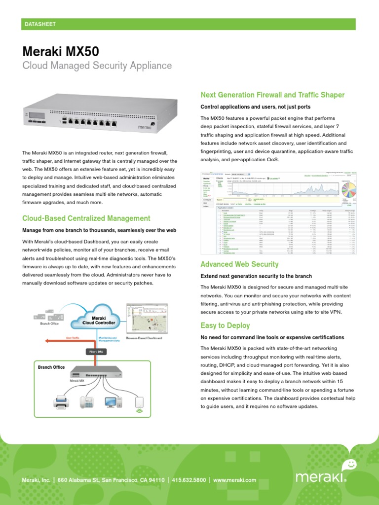 Meraki Datasheet MX50 | PDF | Cloud Computing | Firewall (Computing)