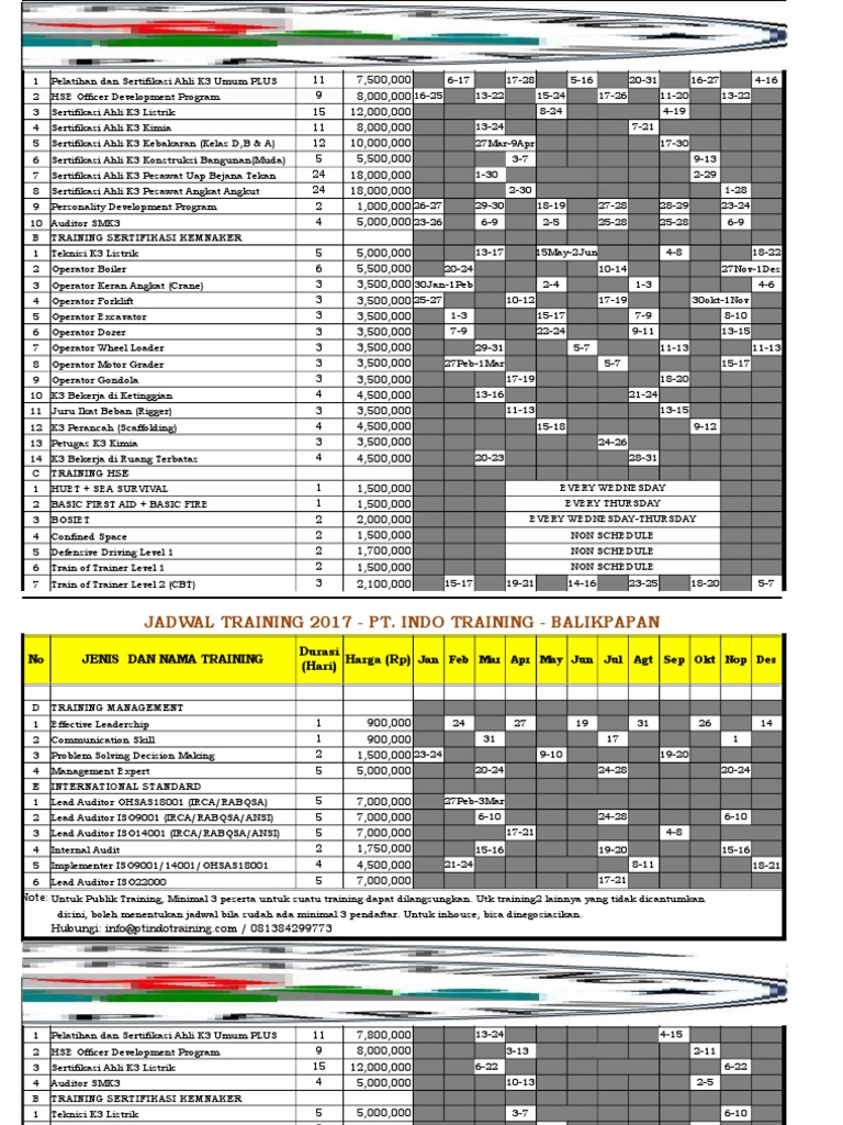 Jadwal Training | PDF | Occupational Safety And Health | Safety