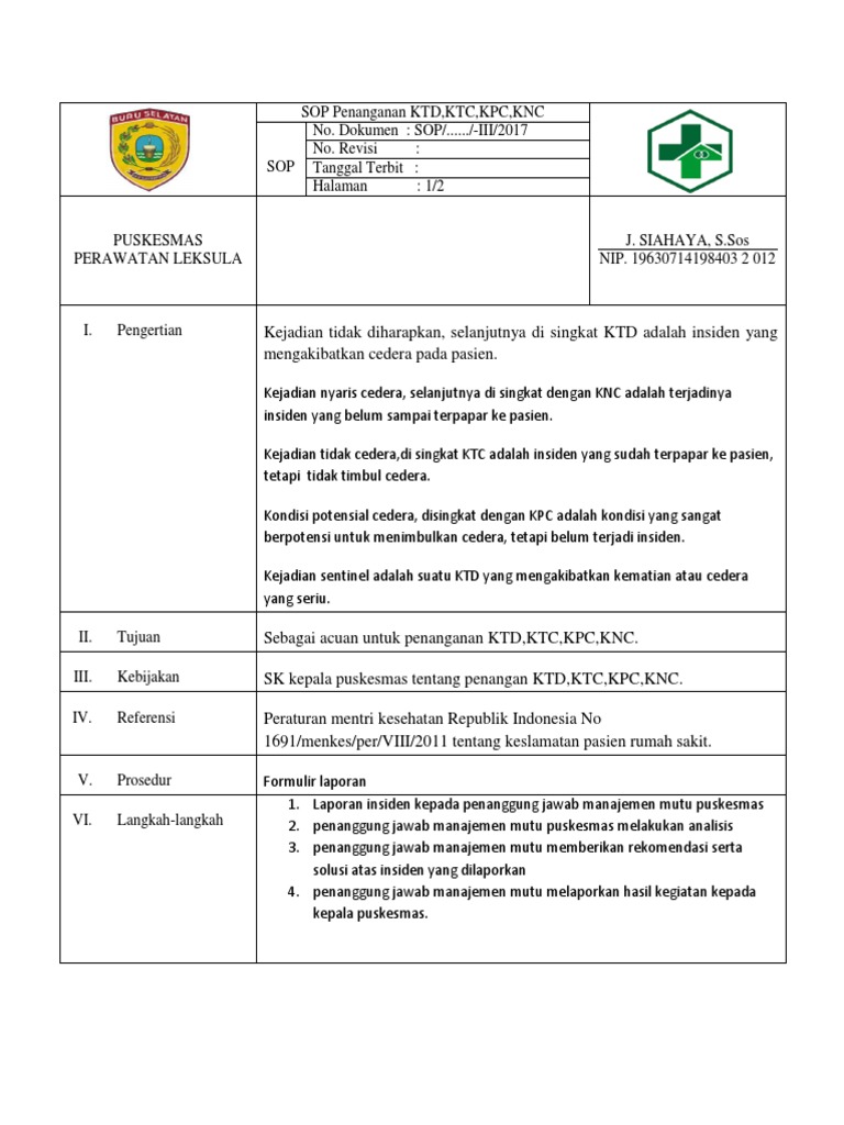 SOP Penanganan KTD | PDF