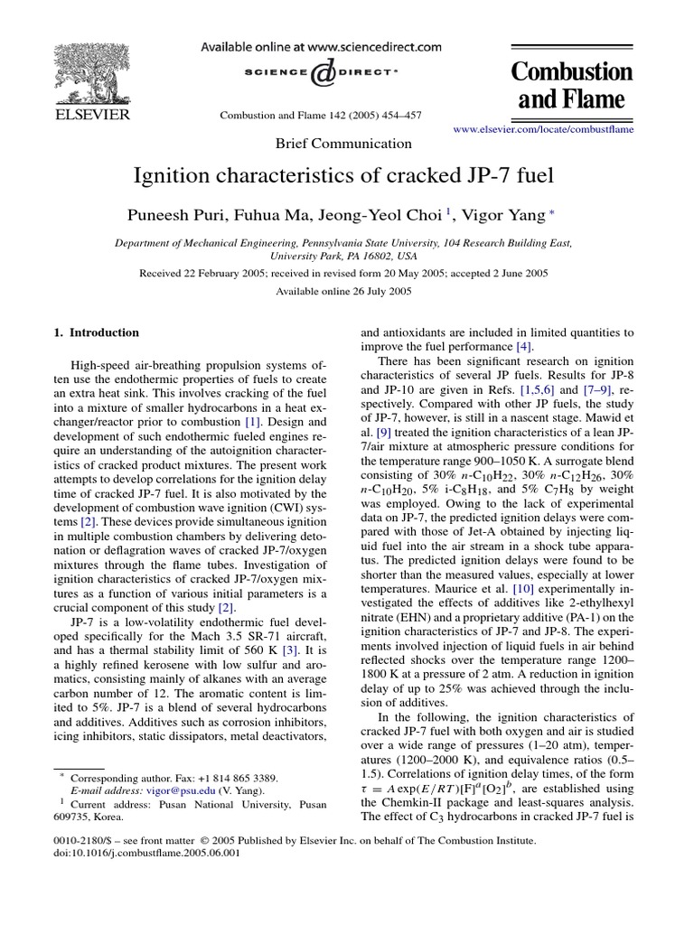 Ignition Characteristics of Cracked JP-7 Fuel | PDF | Combustion | Fuels
