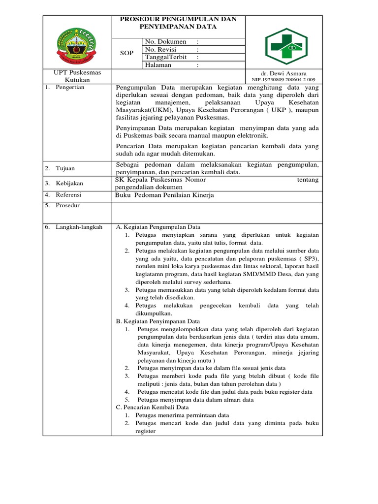 Sop Prosedur Pengumpulan Dan Penyimpan Data | PDF