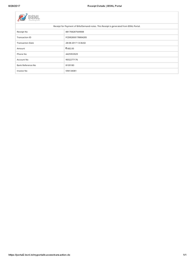 Receipt Details - BSNL Portal | PDF | Receipt | Invoice