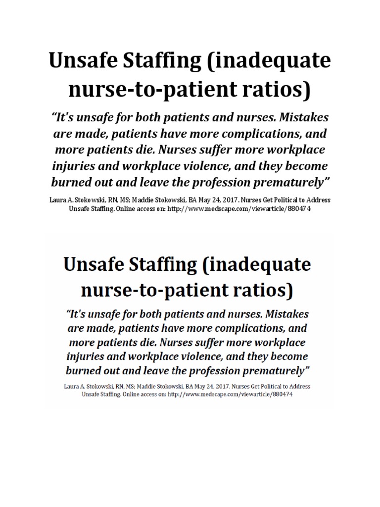 Unsafe Staffing (Inadequate Nurse-To-Patient Ratios) | PDF Unsafe Staffing (Inadequate Nurse-To-Patient Ratios) | PDF