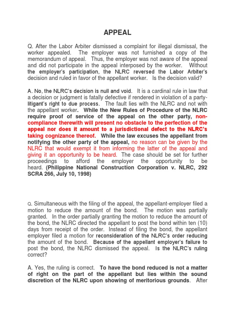 Appeal. NLRC | PDF | Surety Bond | Appeal