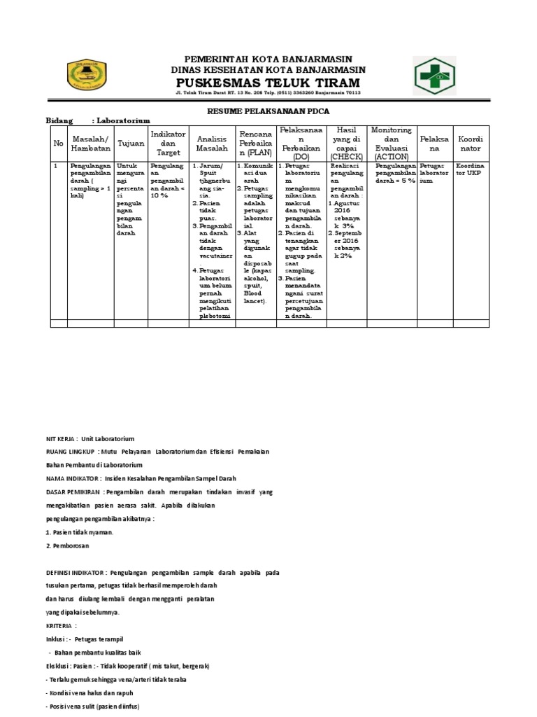 Contoh Tabel PDCA di Laboratorium | PDF
