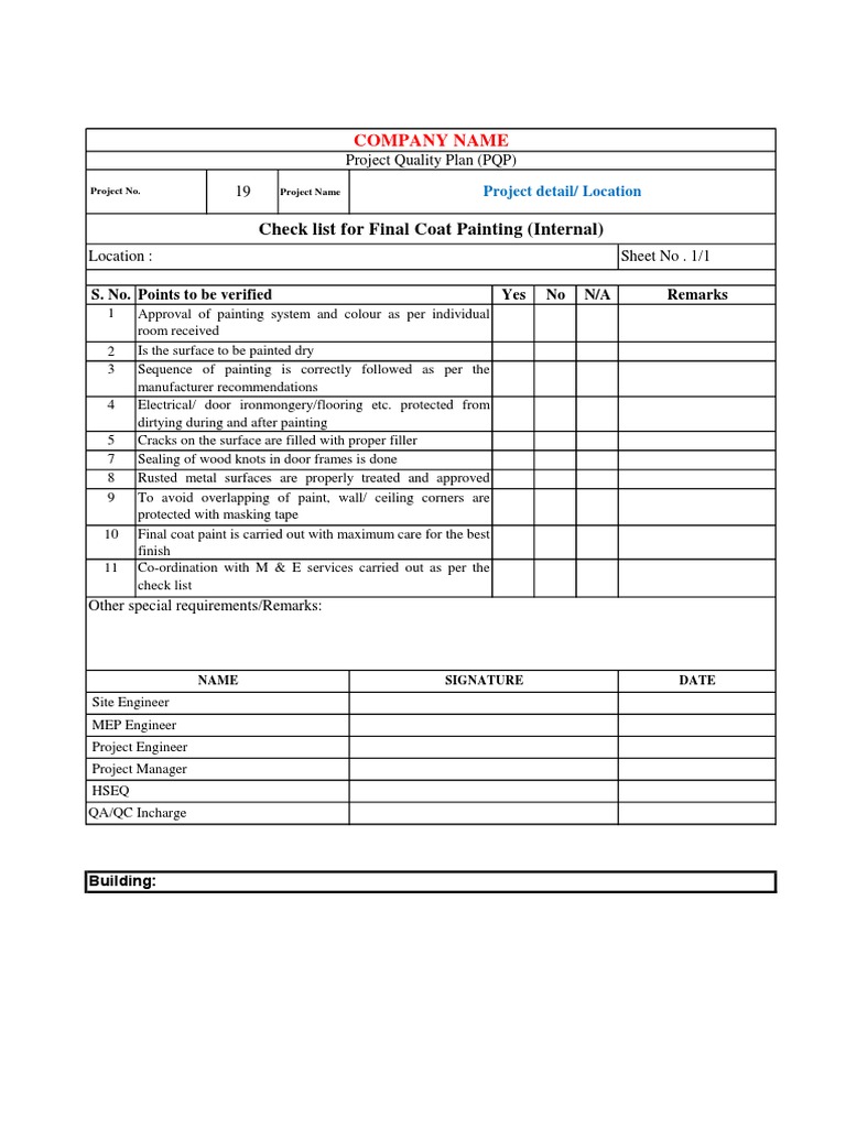 Final Coat Painting Quality Checklist | PDF