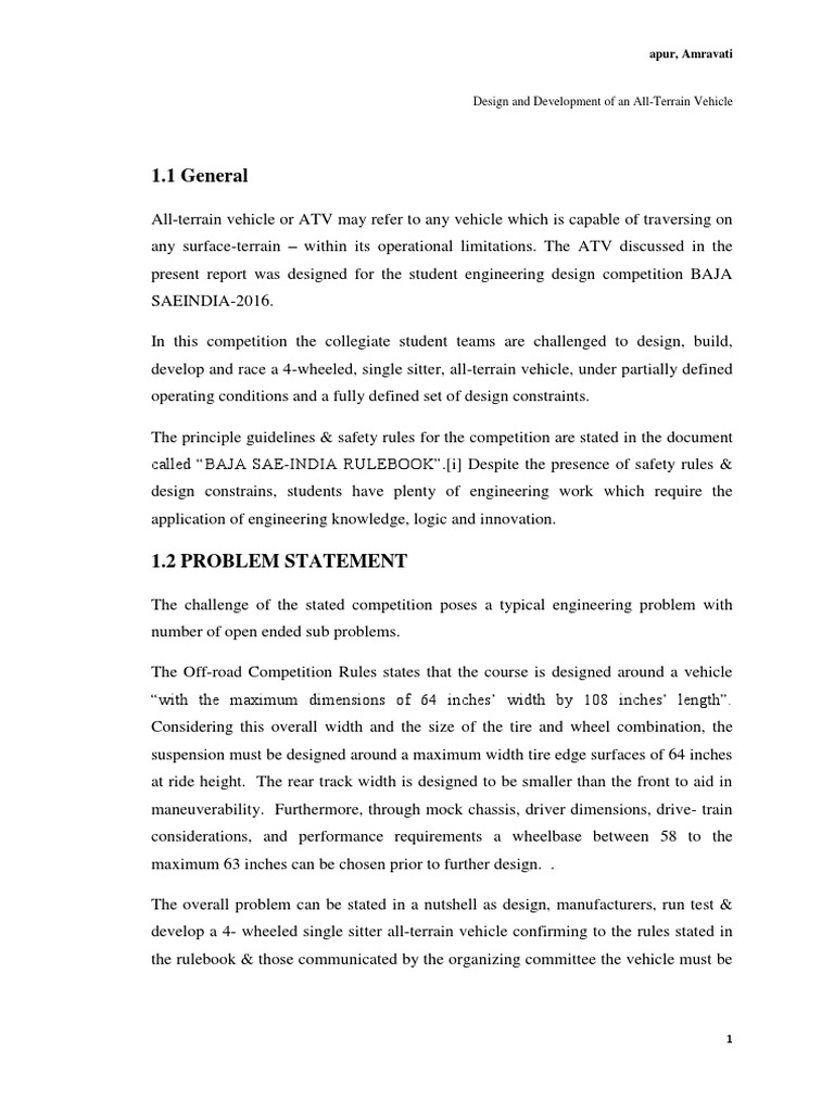 BAJA Design Report | PDF | Transmission (Mechanics) | Brake