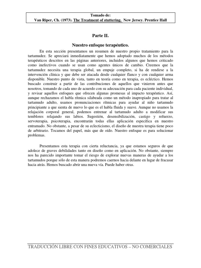 Van Riper Treatment of Suttering | PDF | Tartamudeo | Psicoterapia