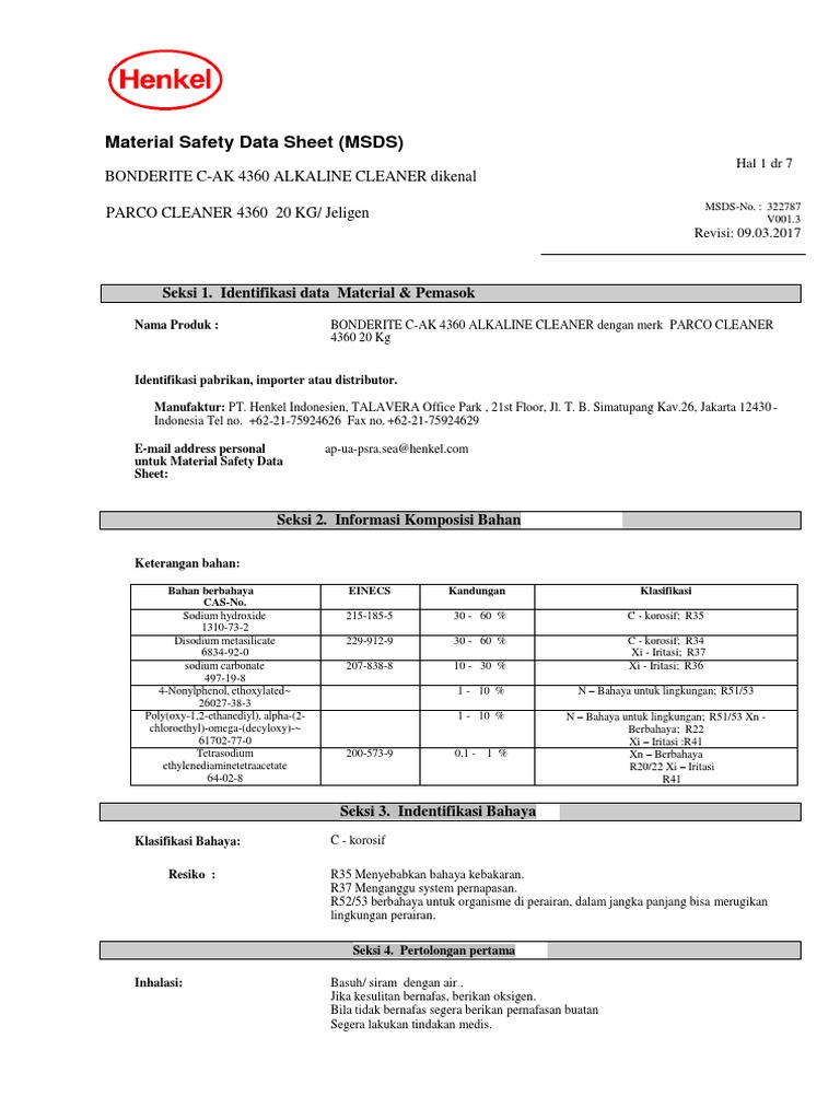 MSDS Bonderite C-AK 4360 Cleaner | PDF