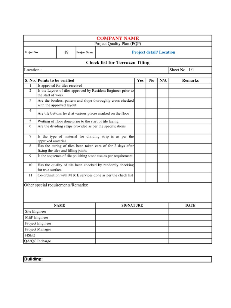 Terrazzo Tiling Quality Checklist | PDF