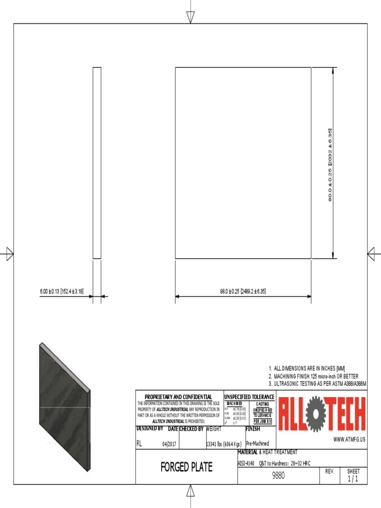 Forged Plate: Proprietary and Confidential Unspecified Tolerance | PDF ...
