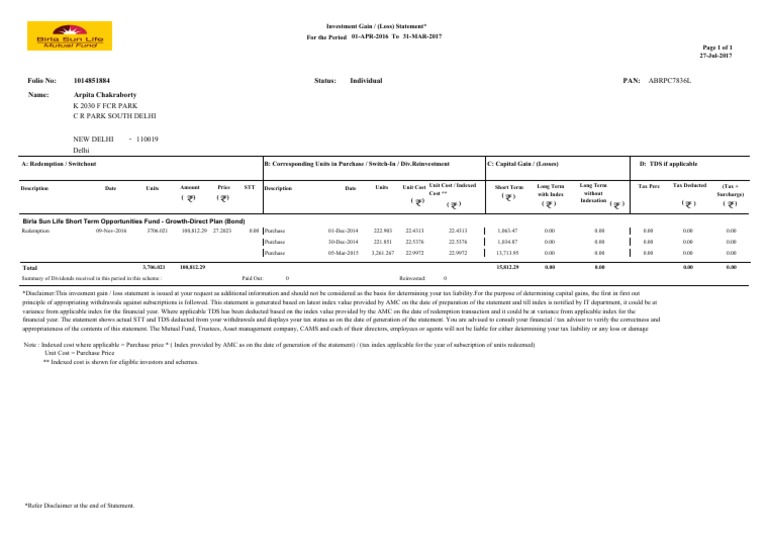 Capital Gain Statement | PDF | Investing | Taxes