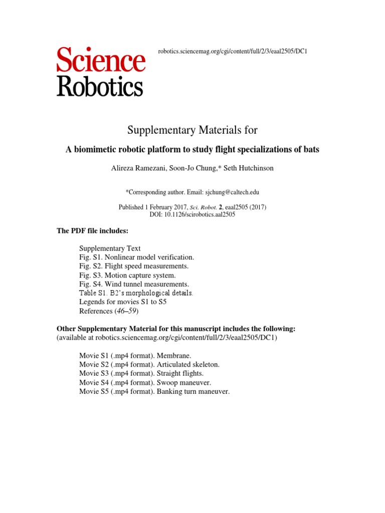 Supplementary Materials For: A Biomimetic Robotic Platform To Study ...