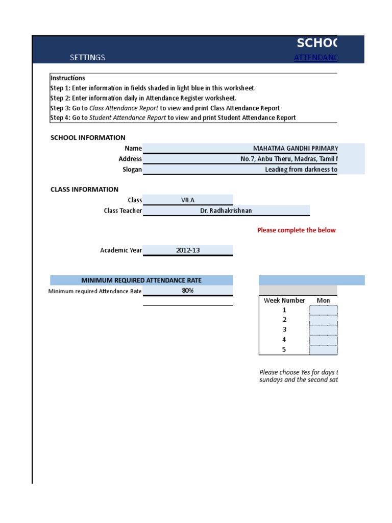 School Attendance Register Template | PDF