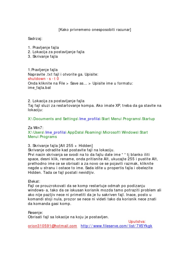 Kako Privremeno Onesposobiti Racunar | PDF