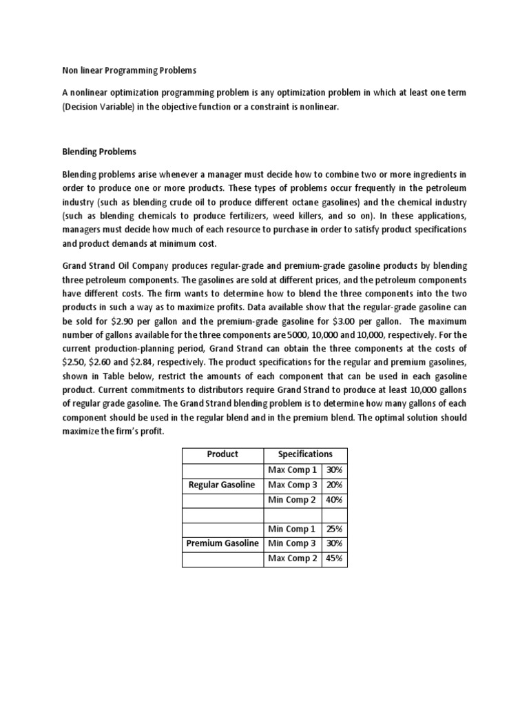 Non Linear Programming Pdf Gasoline Mathematical Optimization
