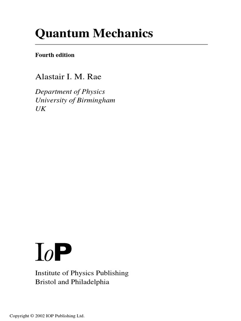 Alastair I. M. Rae Quantum Mechanics | PDF | Photon | Diffraction
