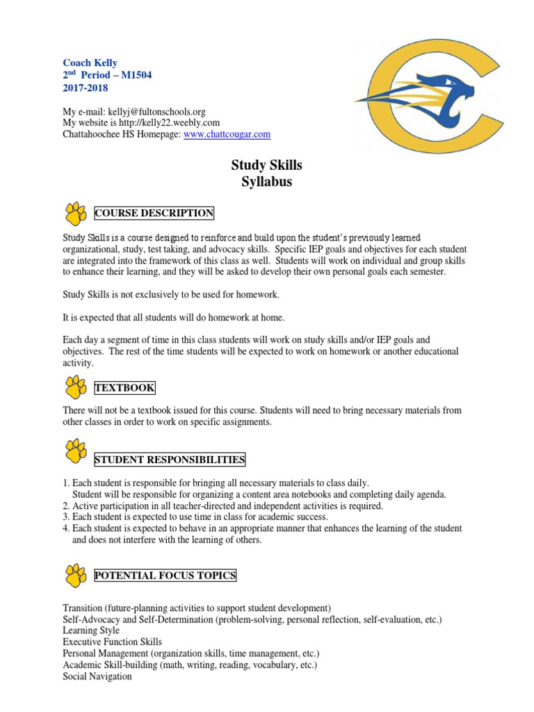 Study Skills Syllabus 2017-2018 | PDF | Study Skills | Homework