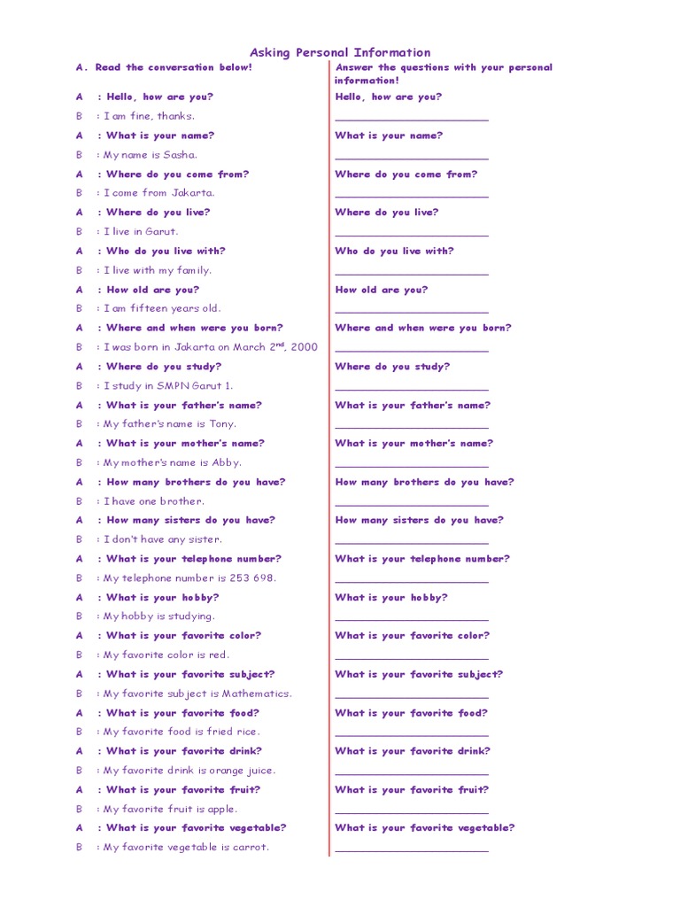 Asking Personal Information | PDF | Drink | Cuisine