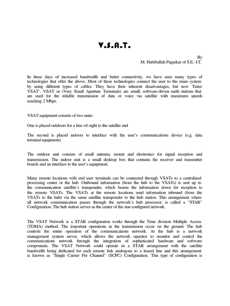 Vsat PDF | PDF | Very Small Aperture Terminal | Computer Network
