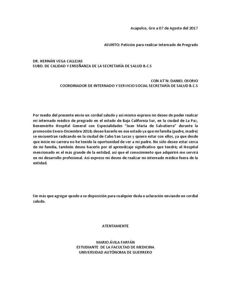 Solicitud de internado médico de pregrado en Baja California Sur | PDF