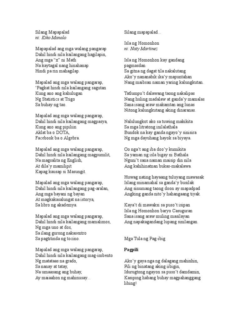 Halimbawa NG Tula | PDF