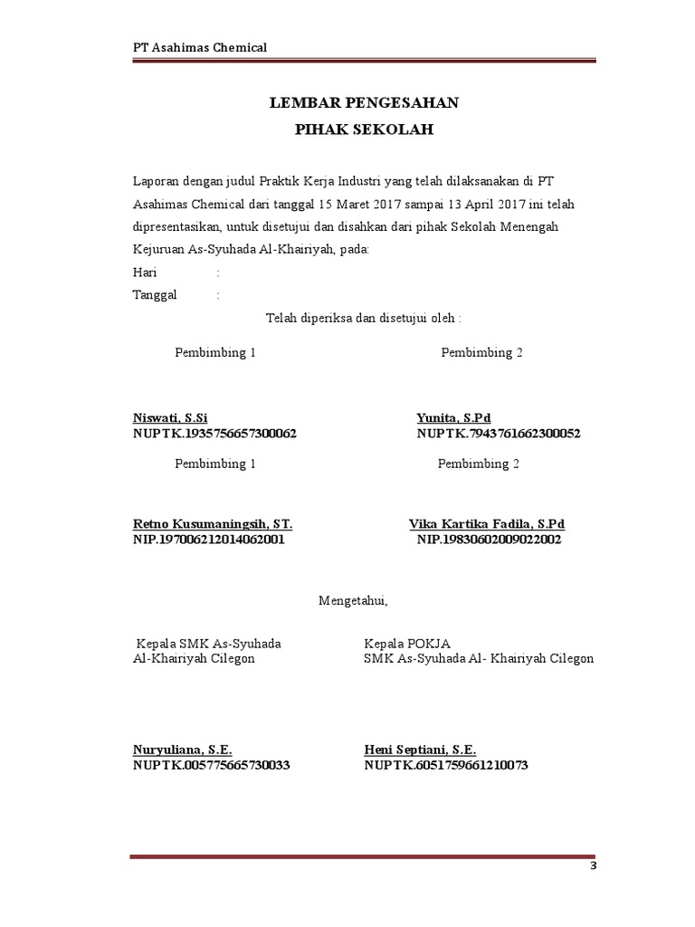 Lembar Pengesahan Sekolah | PDF